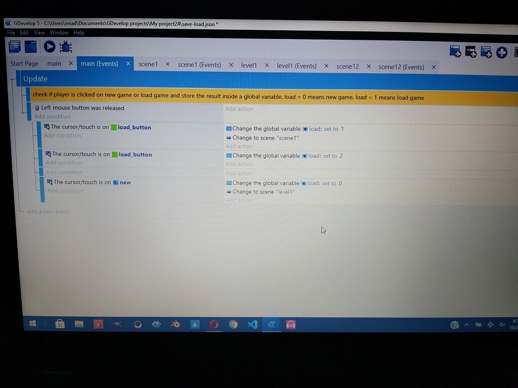 Need help to change saved scene by load button - How do I...? - GDevelop Forum