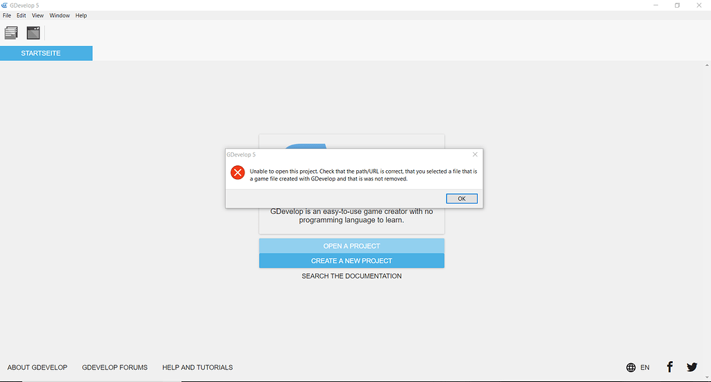 Unable to open project (even old versions) - Bugs reports - GDevelop Forum