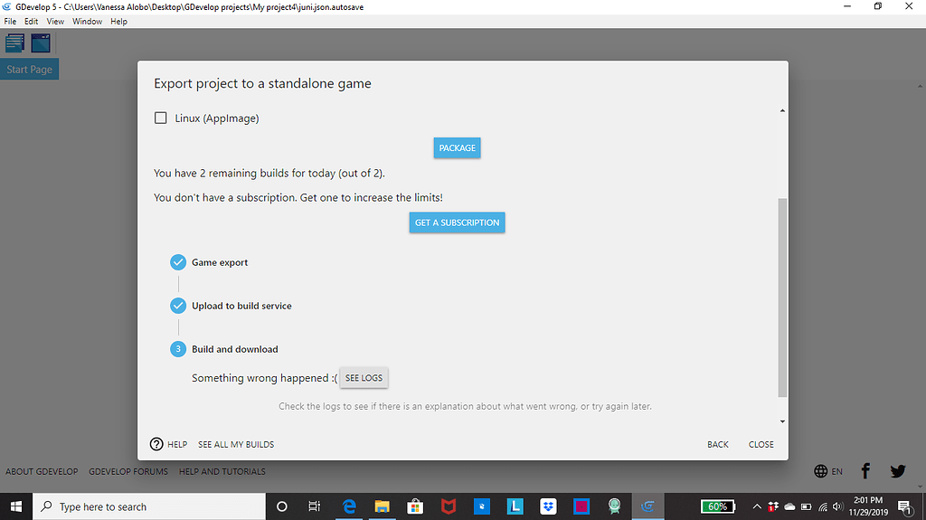 Windows Build Error - Bugs reports - GDevelop Forum