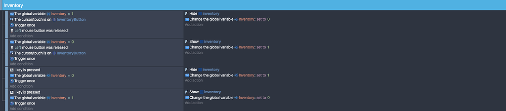 Inventory show/hide issues - How do I...? - GDevelop Forum