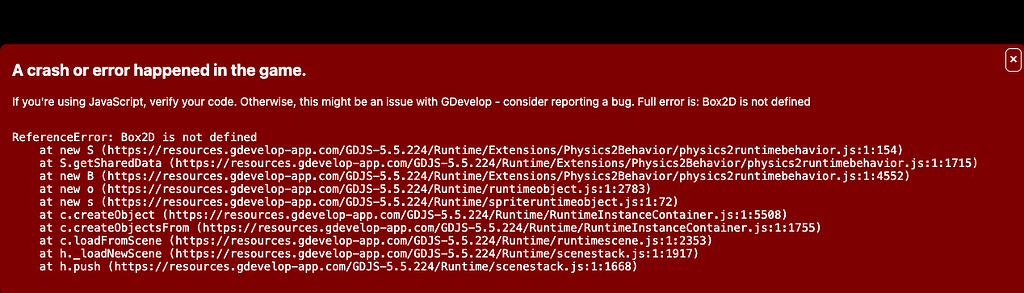 Box 2D not defined - Bugs reports - GDevelop Forum