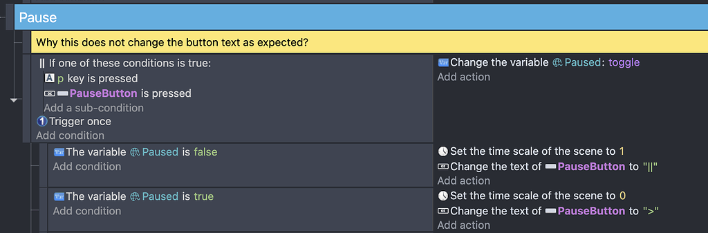Pause logic - bug? - How do I...? - GDevelop Forum