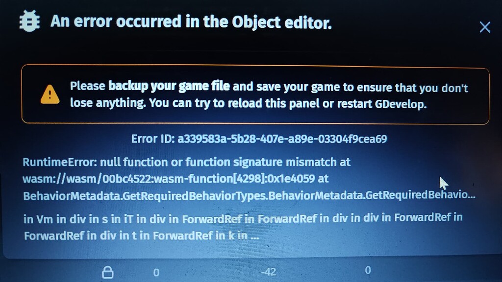 Behavior panel error - Bugs reports - GDevelop Forum