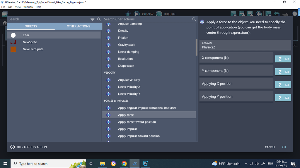 Apply Force question - How do I...? - GDevelop Forum