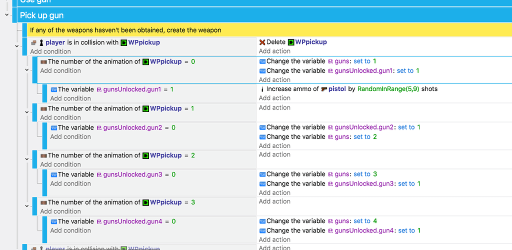 Get ammo after picking up a gun - How do I...? - GDevelop Forum