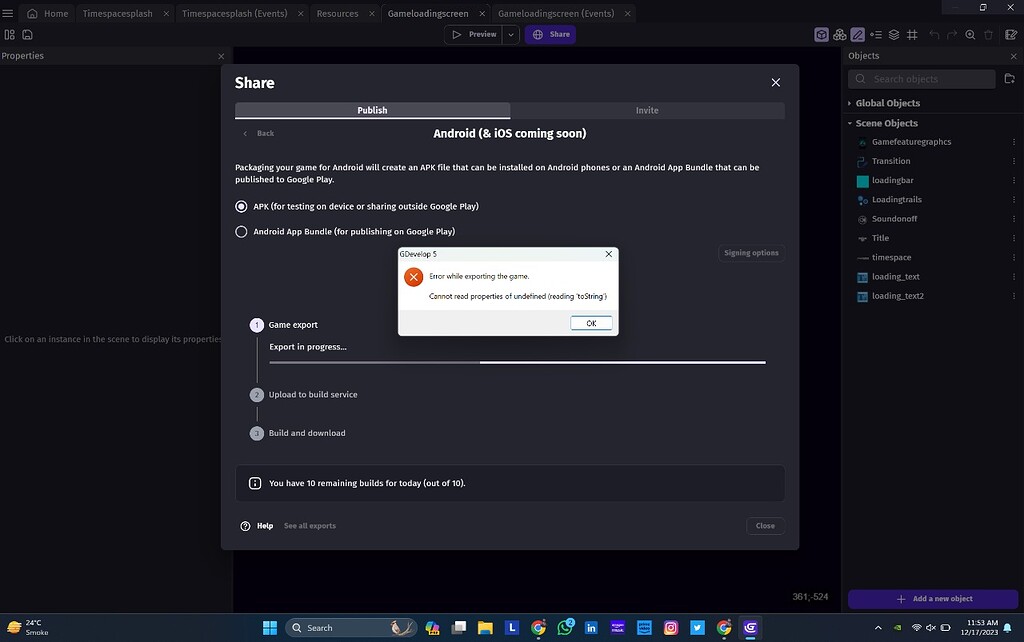 [Solved] Project not exporting to APK nor does preview works - Bugs reports - GDevelop Forum