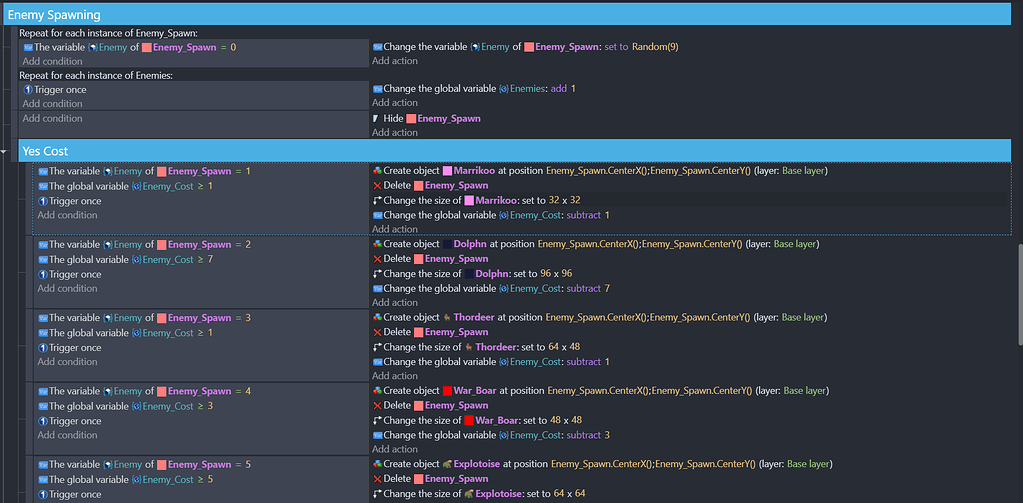 Why Is My Enemy Spawn Code Only Spawning One Of Each Enemy How Do I Gdevelop Forum