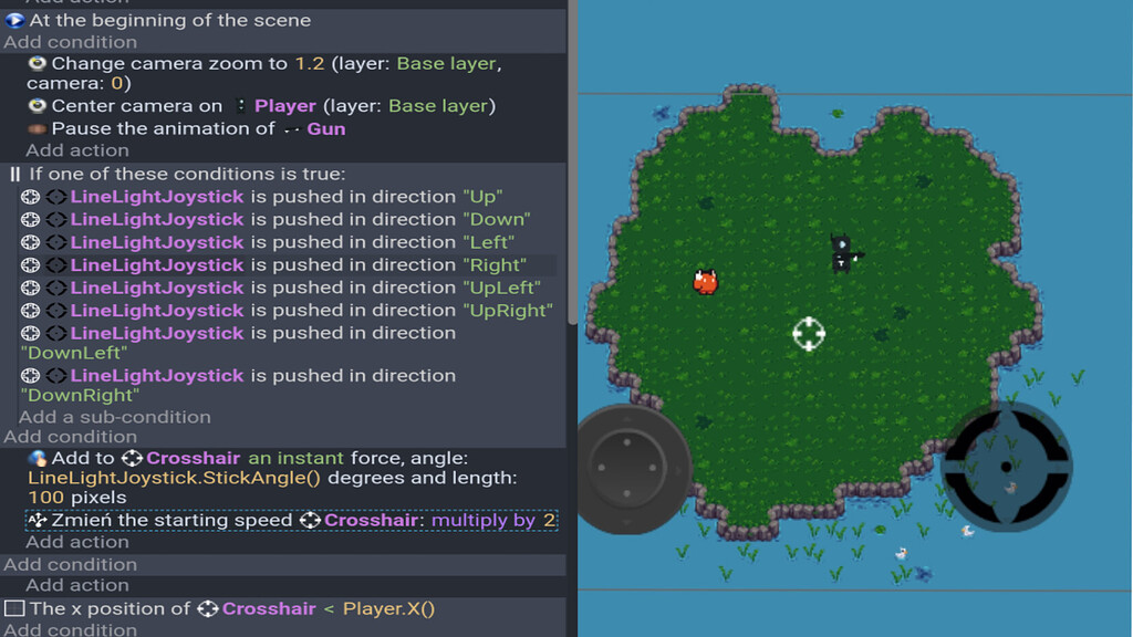 Crosshair sensitivity controlled by multitouch joystick - How do I...? - GDevelop Forum