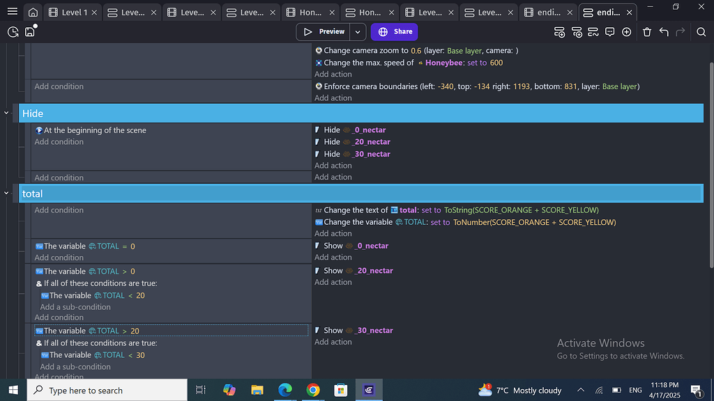 (Solved) Trying to make an object show, code not working - How do I...? - GDevelop Forum