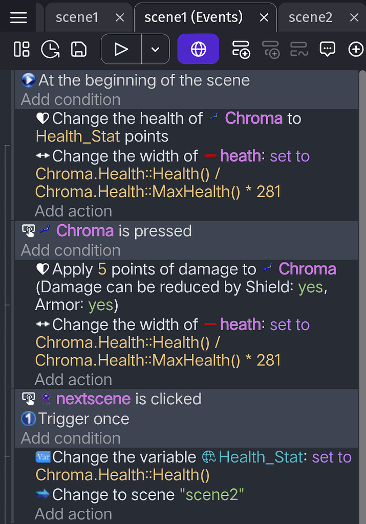 [Solved] Save Health Status to the Next Scene - How do I...? - GDevelop Forum