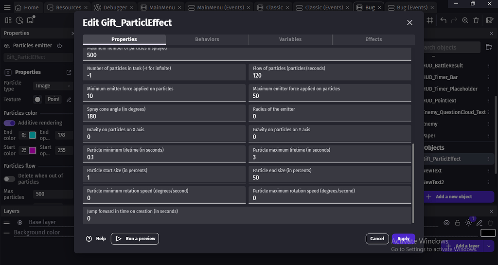 Particle flow doesn't setting the value correctly in runtime - Bugs reports - GDevelop Forum