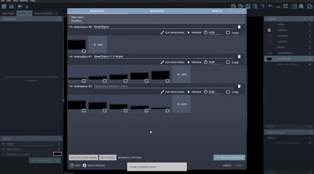 Make the same frames In the differant animation section? - How do I...? - GDevelop Forum