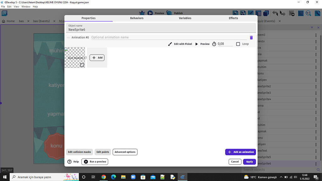 [SOLVED]When try to add animation(png) it only shows animation's name - How do I...? - GDevelop ...