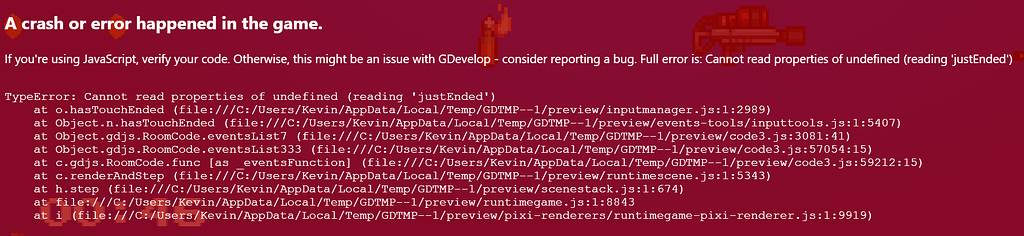 Crash error game - How do I...? - GDevelop Forum
