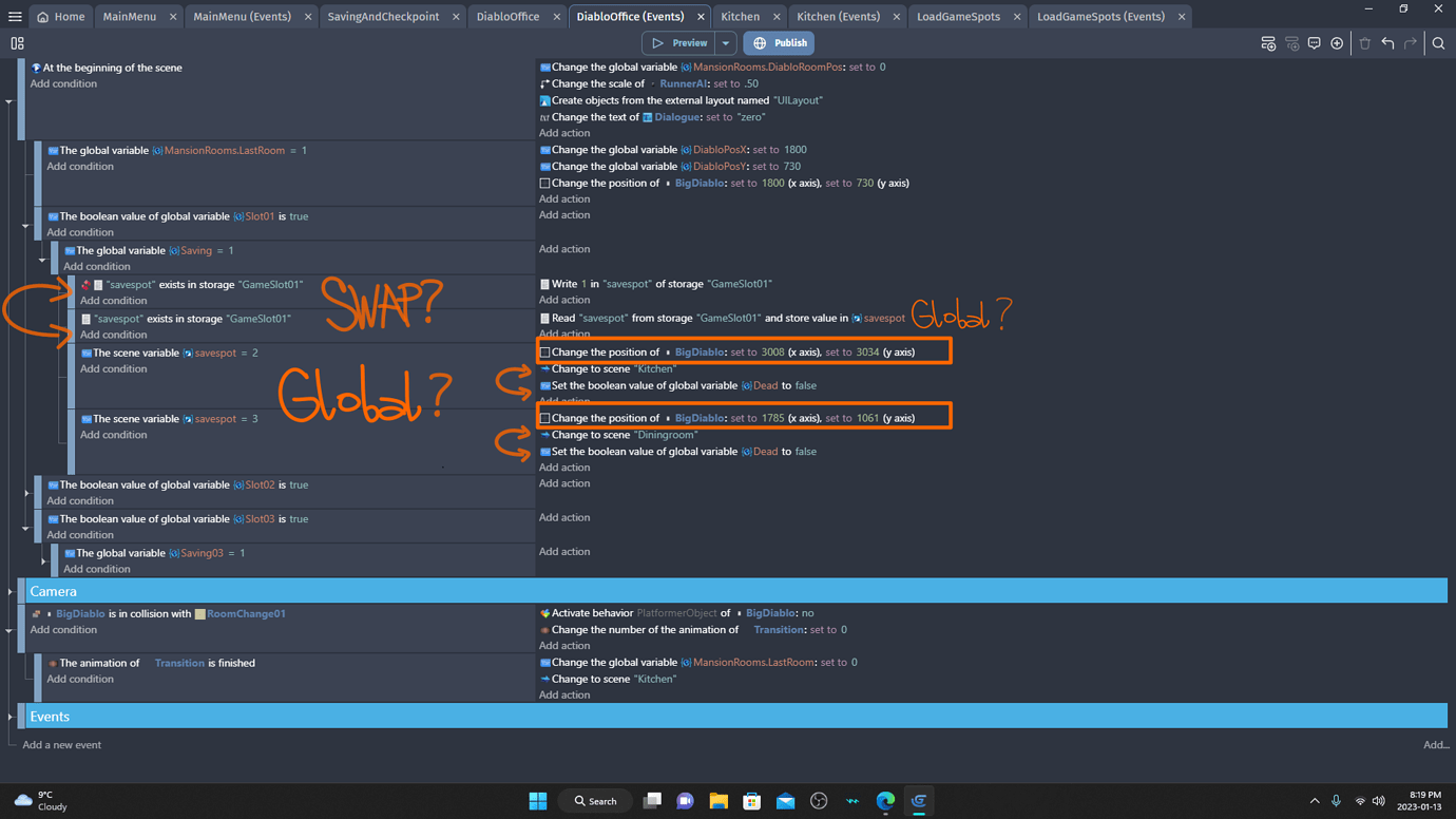 Make a Respawn/Checkpoint System across Multiple Scenes? - How do I...? - GDevelop Forum