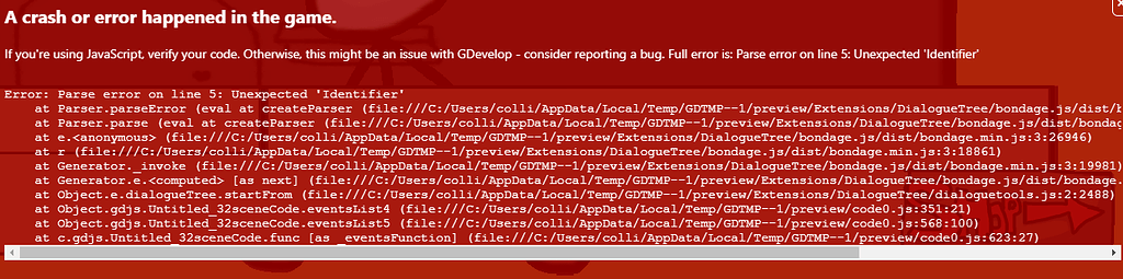Dialogue tree crash - Bugs reports - GDevelop Forum