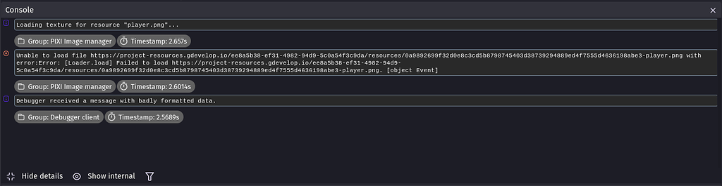 Internal error prevents images from loading - Bugs reports - GDevelop Forum