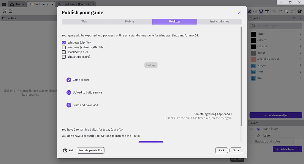 Cant Export Game Bugs Reports Gdevelop Forum 