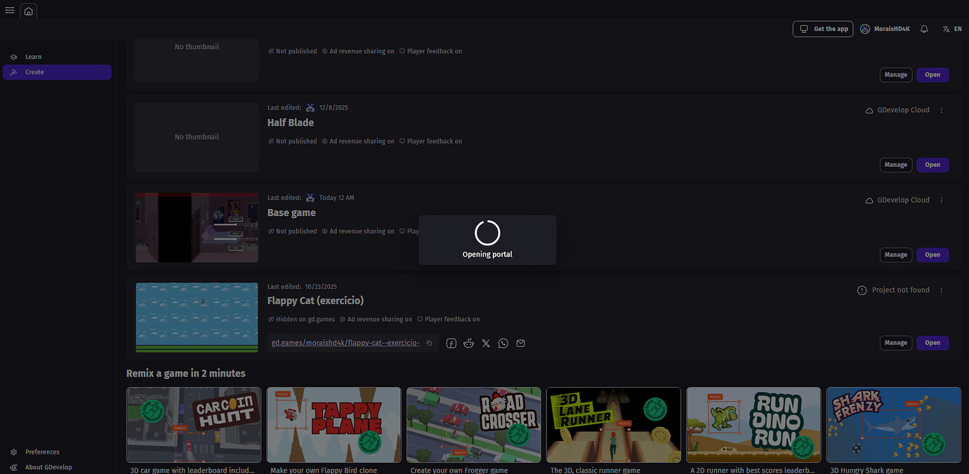 Stuck on loading portal screen - Bugs reports - GDevelop Forum