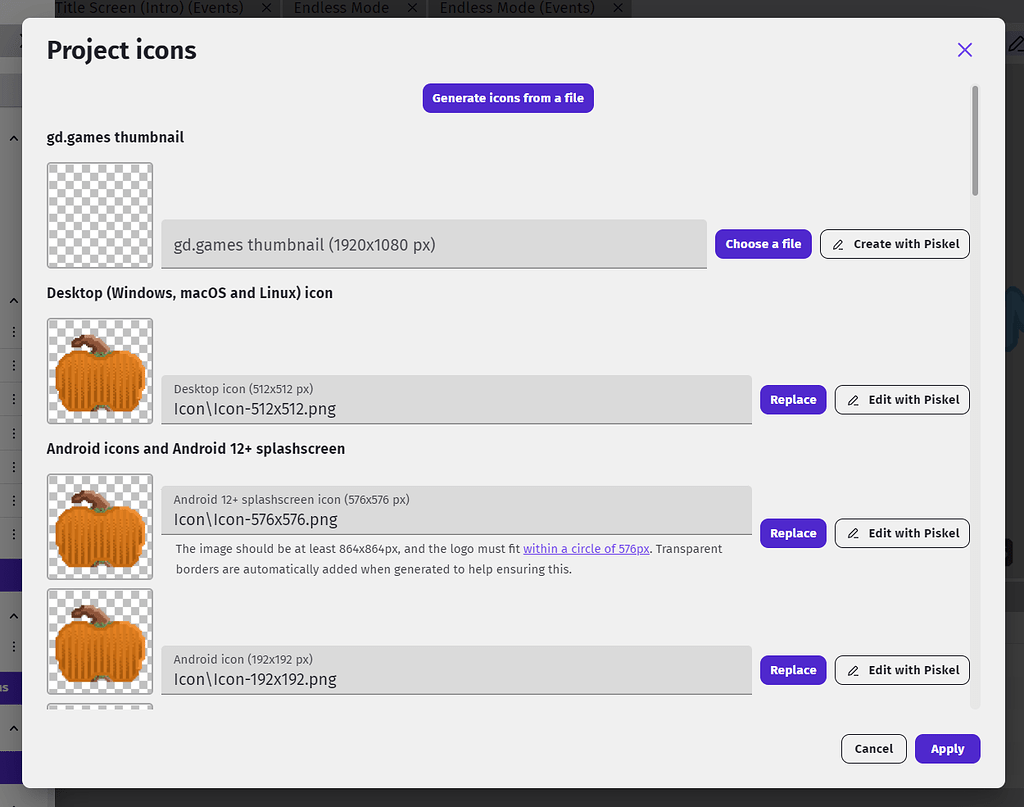 Project icons not working? - Bugs reports - GDevelop Forum