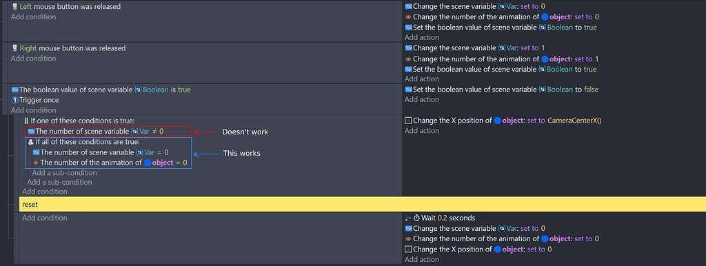 [SOLVED] "OR" & "AND" operators not working as expected - Bugs reports - GDevelop Forum