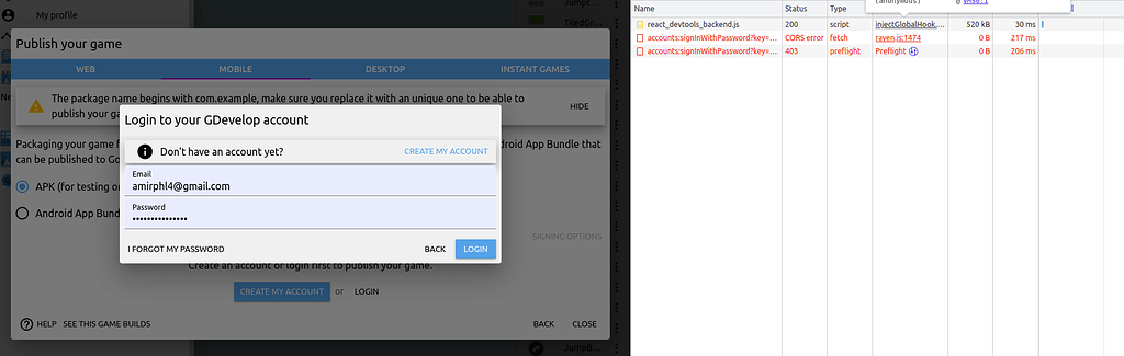Cant login to Gdevelop in browser - Bugs reports - GDevelop Forum