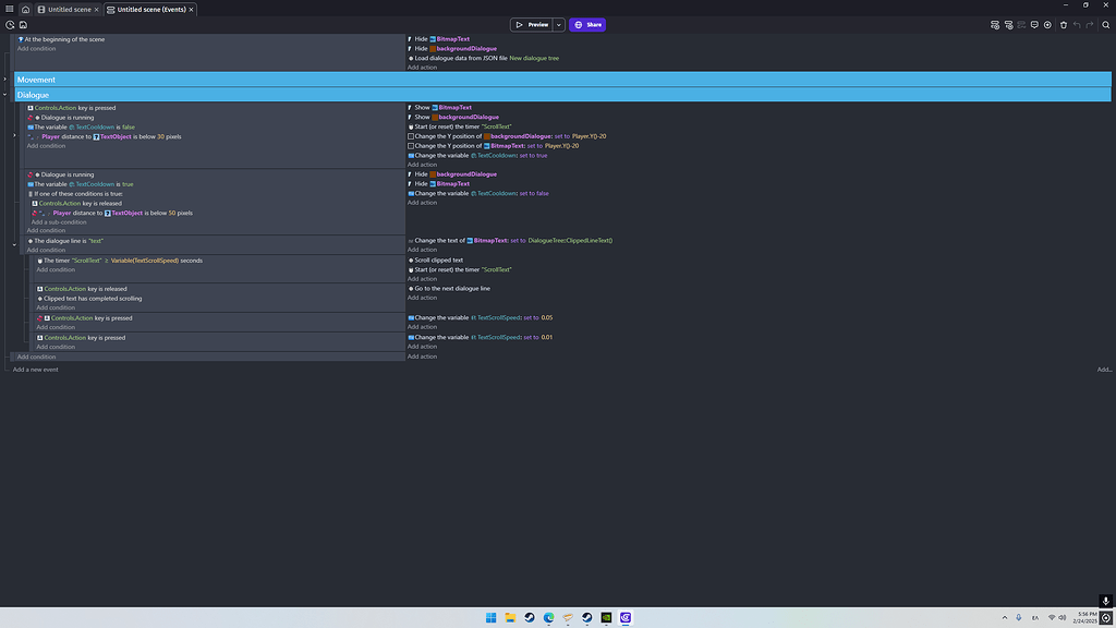 Re-press action button to skip dialogue - How do I...? - GDevelop Forum