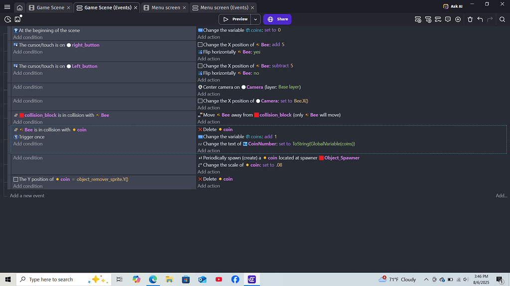 [Resolved] Make a coin +1 to global variable in text - How do I...? - GDevelop Forum