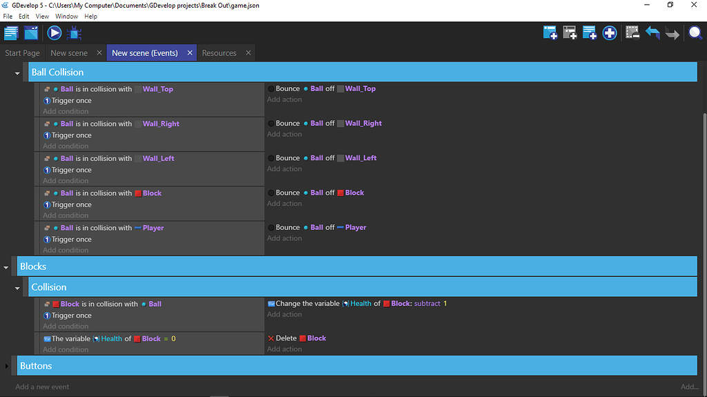 Brick Breaker (Breakout) Collision Problem - How do I...? - GDevelop Forum