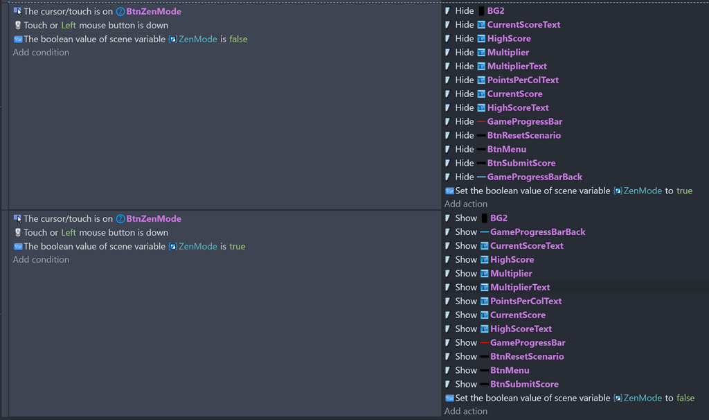 [Solved] Trouble hiding and showing objects - How do I...? - GDevelop Forum
