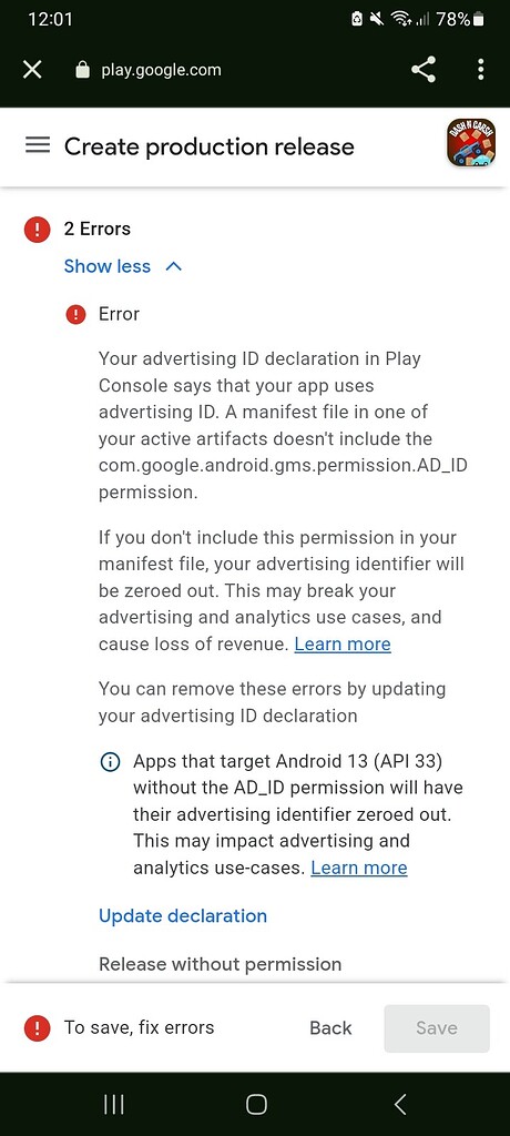 How do i declare ads manifest in google playstore? - How do I...? - GDevelop Forum