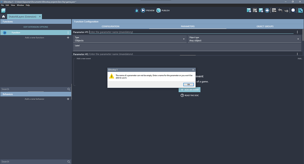 Function Parameter Locking - Bugs reports - GDevelop Forum