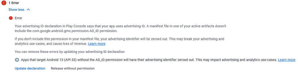 Missing "permission" in the "manifest file" when publishing to Google Play? - How do I ...