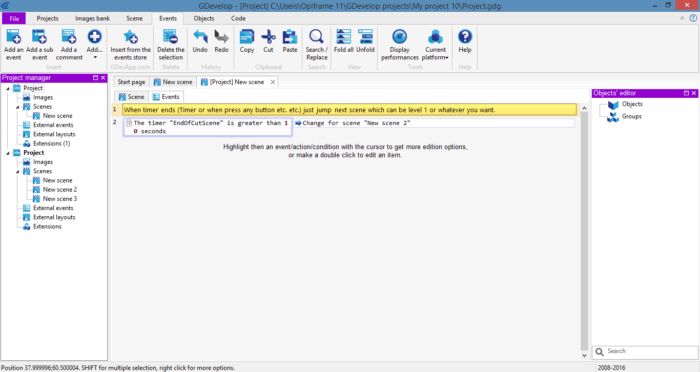 How do I create Intro Sequence and cut scenes - How do I...? - GDevelop Forum
