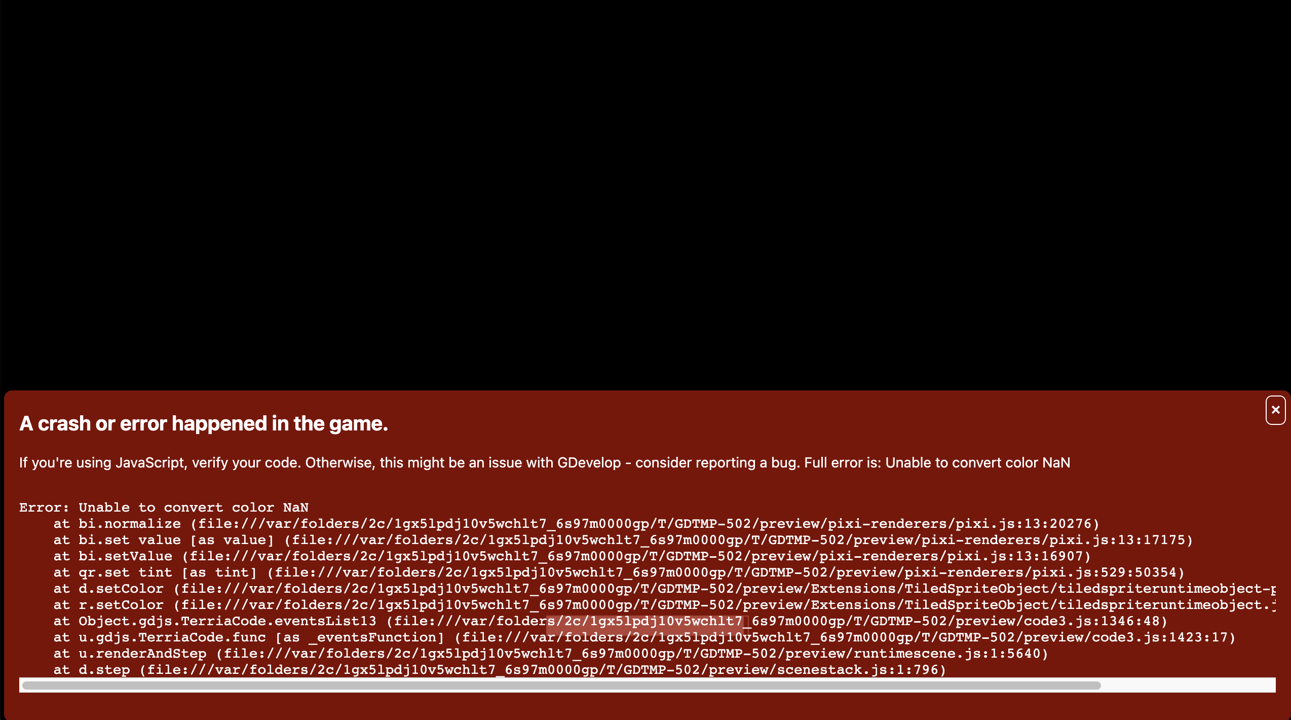 (SOLVED)Weird crash with variables and tint - GDevelop general - GDevelop Forum