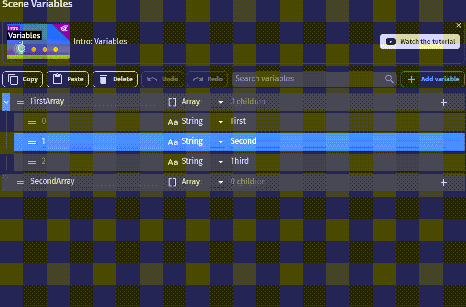 Cannot Cut Paste Array Element Bugs Reports GDevelop Forum