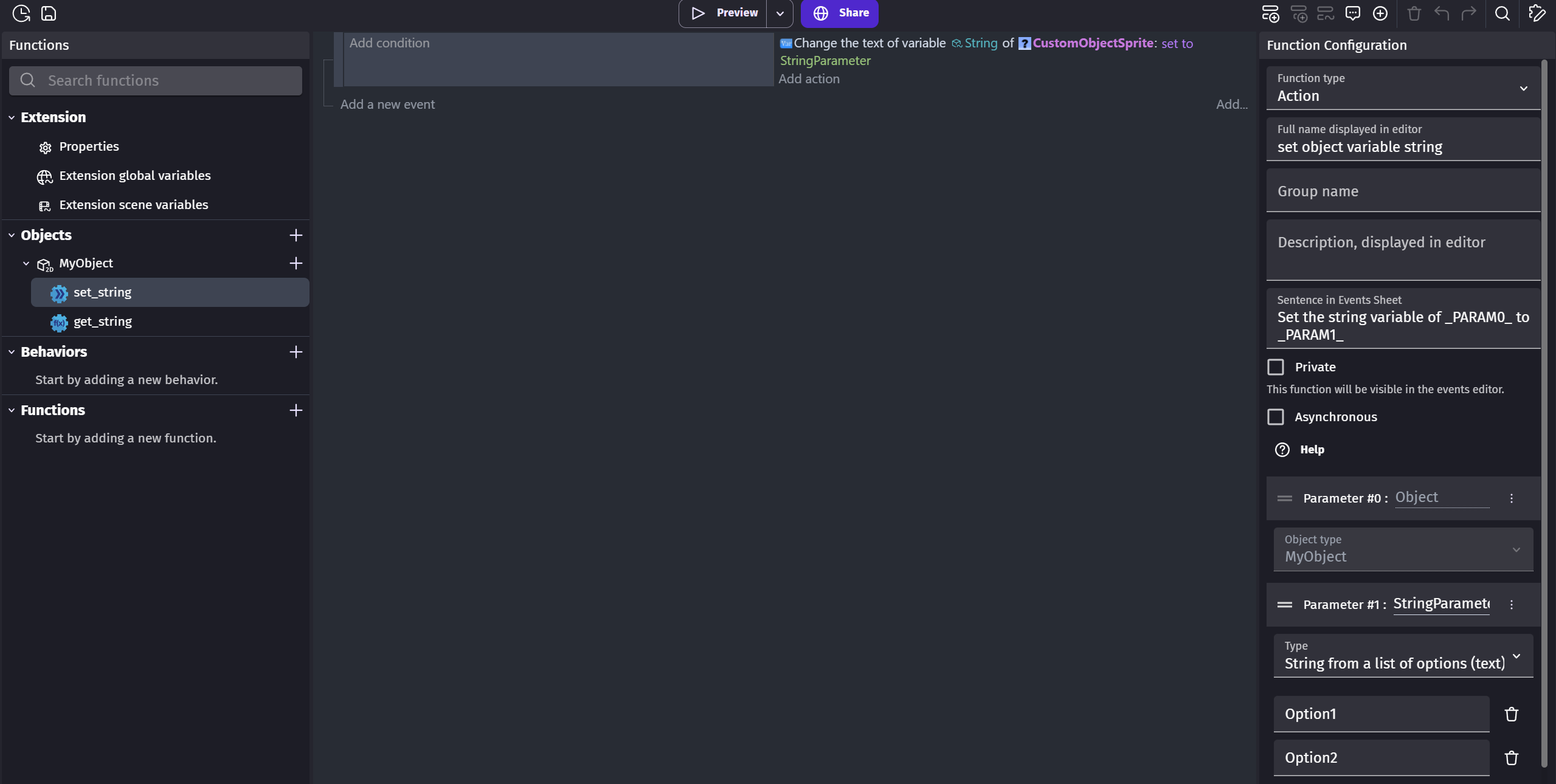 Custom object string parameter engine bug - Bugs reports - GDevelop Forum