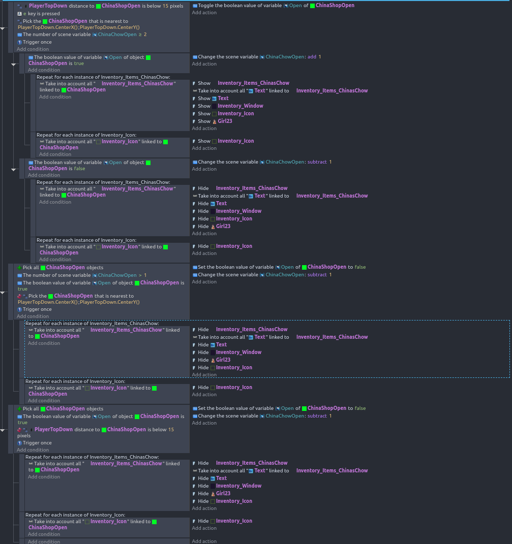 Auto opening Chests/Vendor no closing when walking away - How do I...? - GDevelop Forum