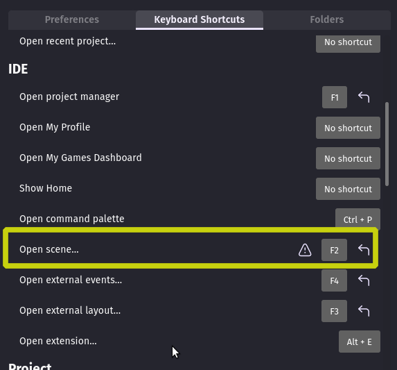 [SOLVED] Opening Scenes without the Project Manager (shortcut) - How do I...? - GDevelop Forum