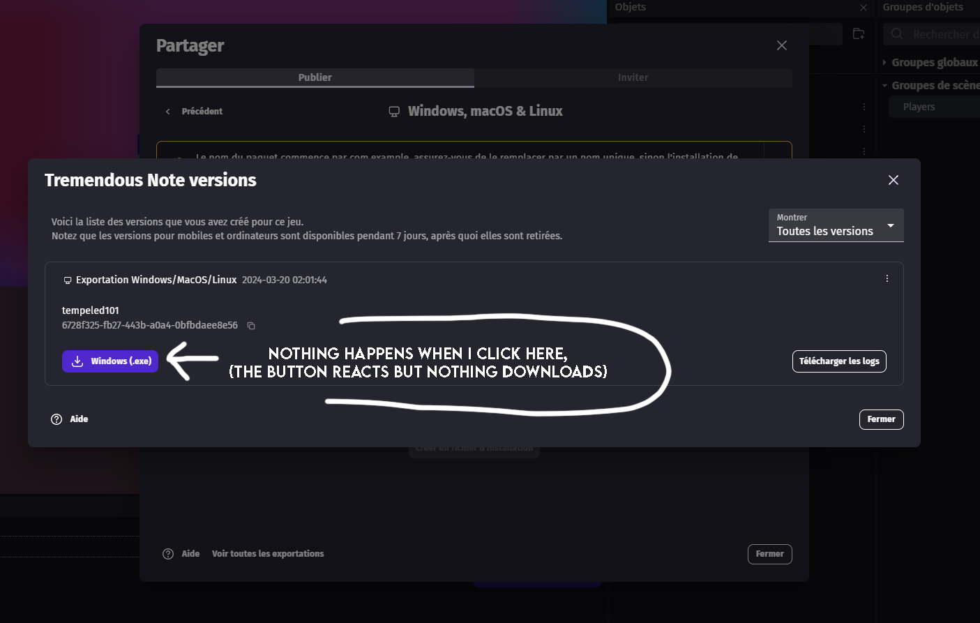 The purple windows.exe button does not launch anything - How do I...? - GDevelop Forum