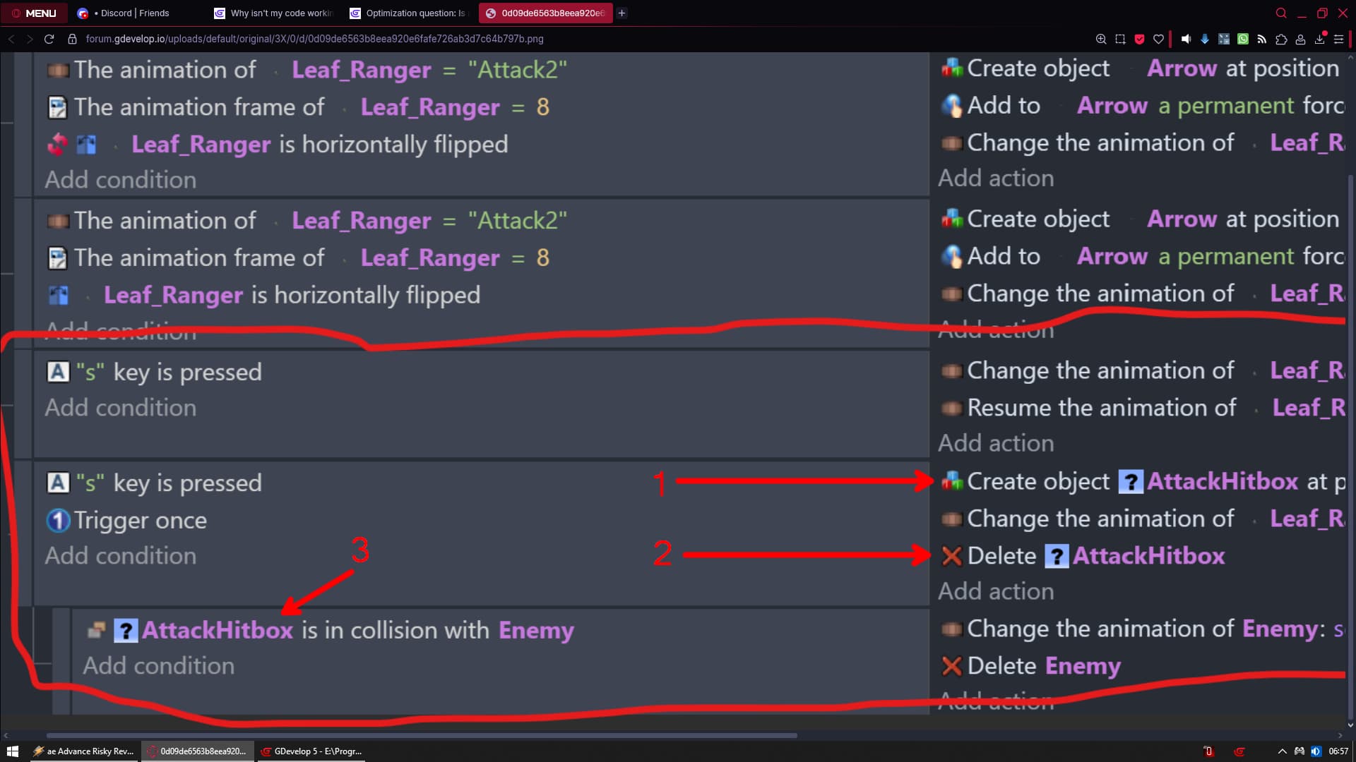 (Solved) Why isn't my code working? (Melee attack) - How do I...? - GDevelop Forum