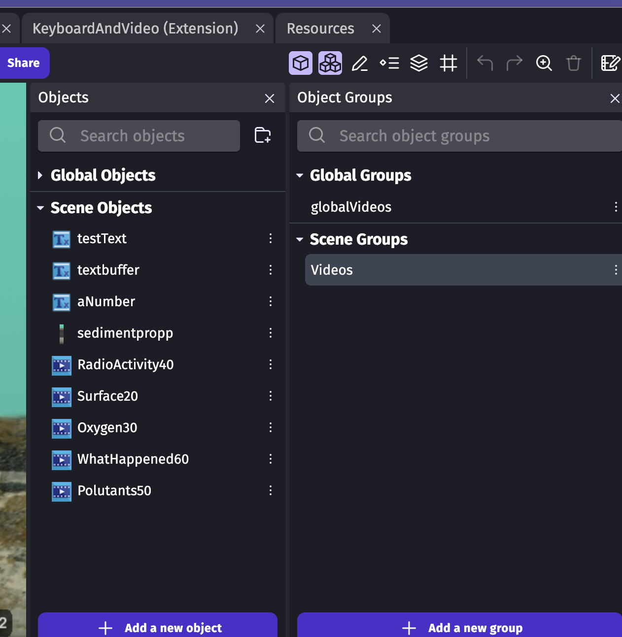 How i I create the object group that is needed by "Create an object ...