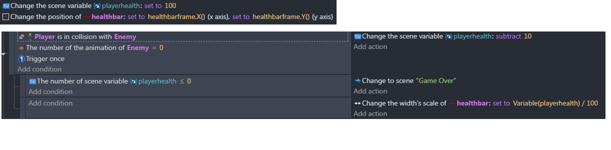 Health bar only drops once (Solved) - How do I...? - GDevelop Forum