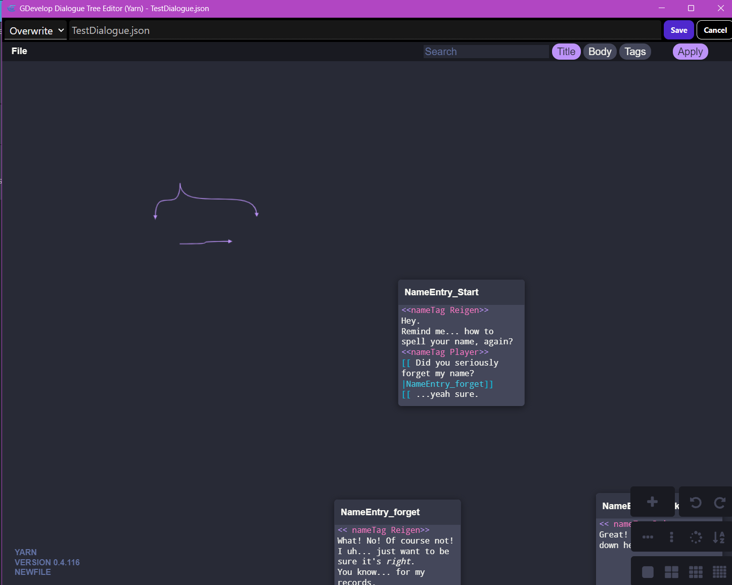 Unable to pan/scroll in Yarn Editor - How do I...? - GDevelop Forum