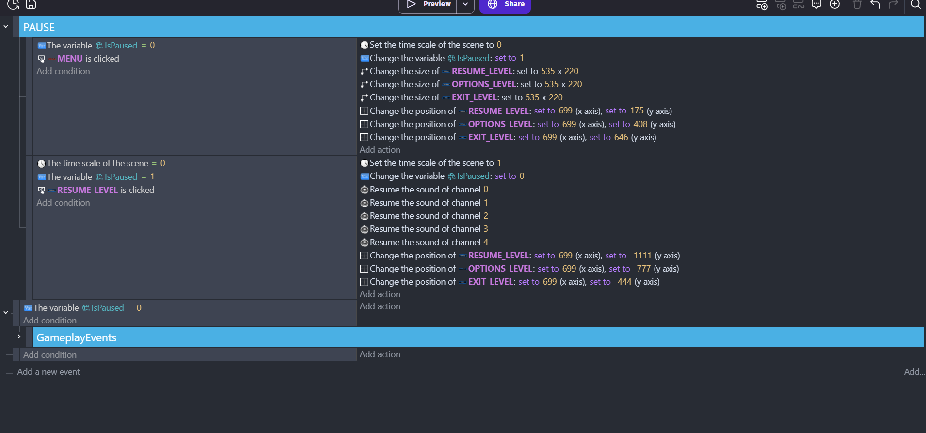 Pause / unpause game - How do I...? - GDevelop Forum